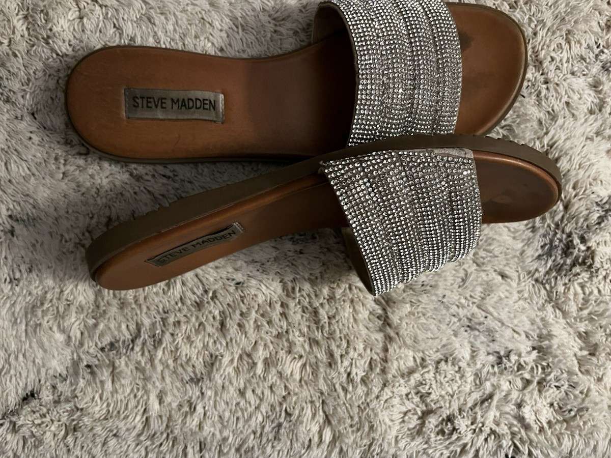 Steve Madden Sparkly Slide Sandals Steve Madden Rhinestone Flat