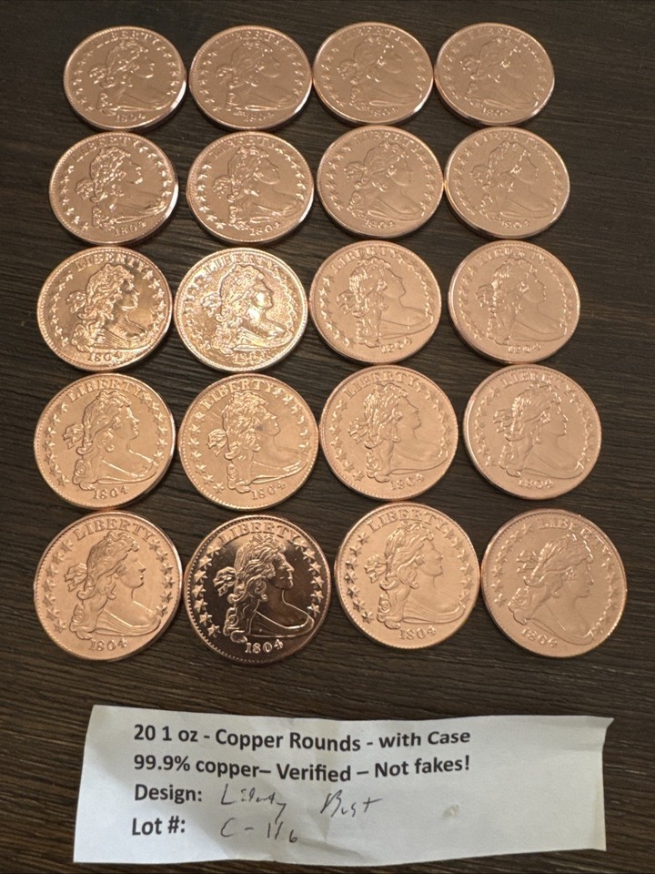 1 oz .999 Fine Copper Rounds w Case - Liberty Bust - Lot of 20 - Lot C ...