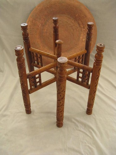 Egyptian Copper Tray Wooden Table Stand Arabic Islamic Design Tea ...