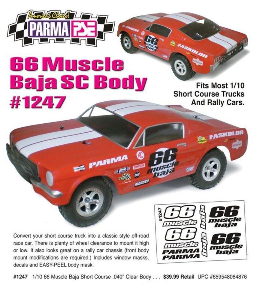 Parma 1247 1/10 Parma '66 Muscle Baja Short Course Drag Clear Body | eBay