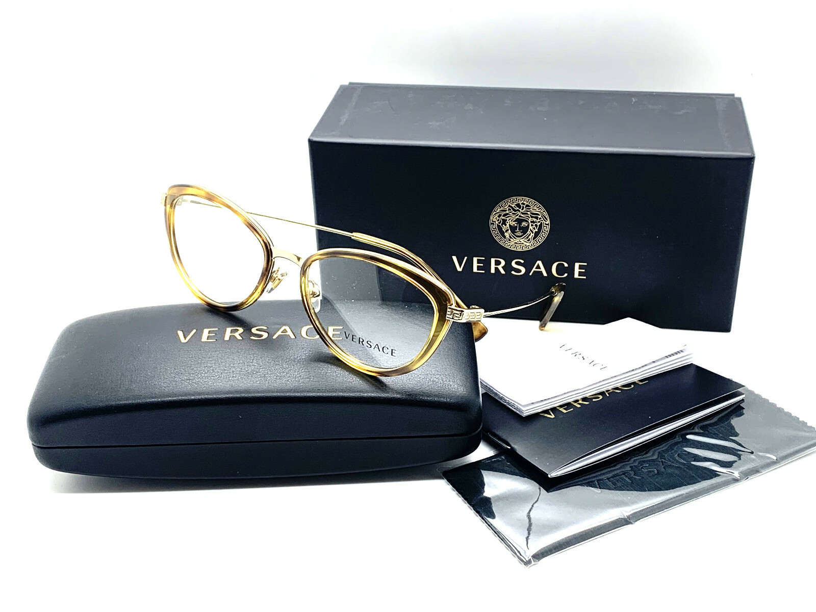 Versace Eyeglasses MOD.1244 1400 LIGHT HAVANA /GOLD 53-17-140MM Demo ...
