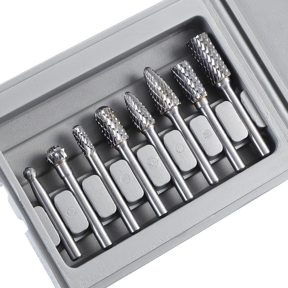 8x Double Cut Tungsten Carbide Burrs Rotary Burr Set 1/4" Shank Die ...