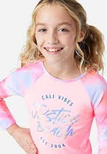 NWOT Justice Girls Tie-Dye Raglan Rash Guard Bikini Swim Set Size 12 14 ...