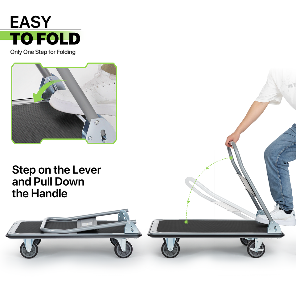 Folding Rolling Flatbed Cart Hand Platform Truck Push Dolly 661lbs ...