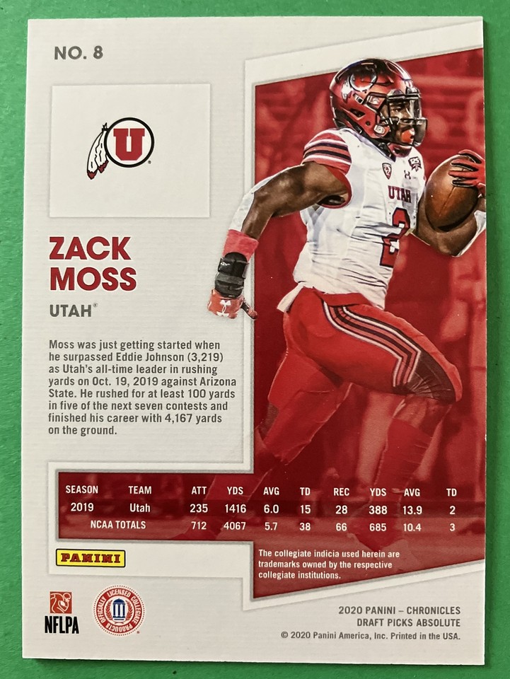 Zack Moss RC Chron DP Absolute #8 Orange Spectrum /20. Holidays Value ...