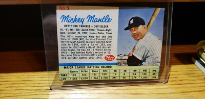 1962 Post Cereal #5 Mickey Mantle Nice card | eBay