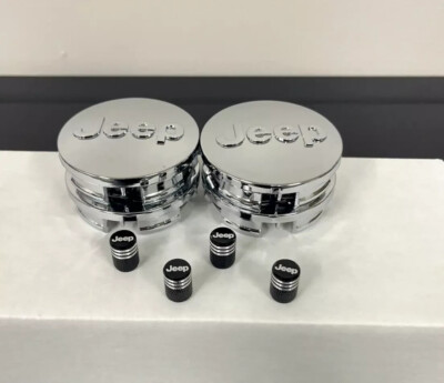 Jeep Chrome Wheel Center Caps & Valve Caps 64mm Fits Wrangler Cherokee ...