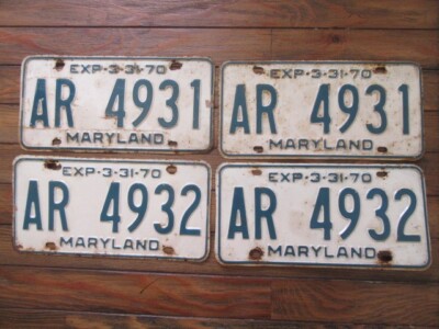 1970 Maryland sequential numbered license plate pairs | eBay