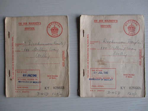 2 Original WW2 Ration Books 1940 - On His Majesty’s Service Issued 8th ...