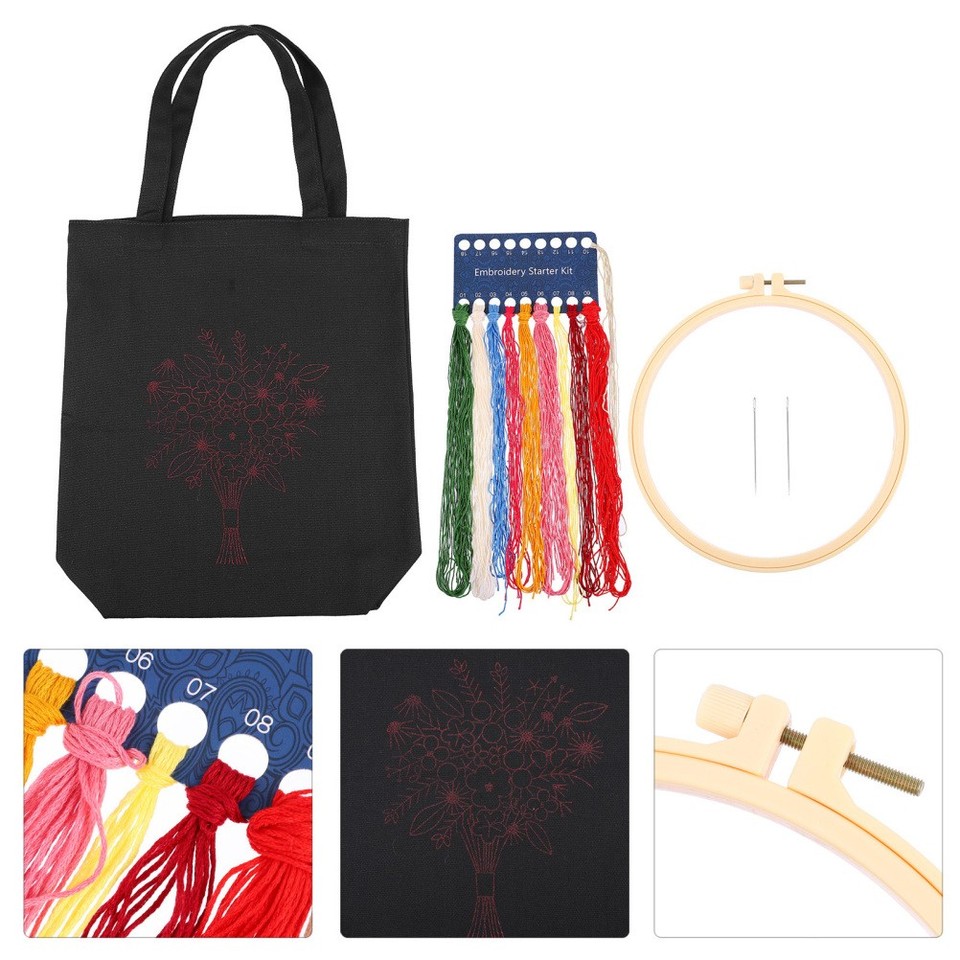 1 Set Canvas Tote Bag Embroidery Kit with Pattern and Instruction ...