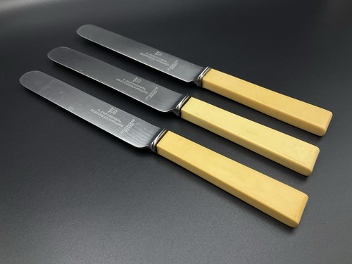 Set Of 3 CHRISTOPHER JOHNSON Faux Bone Square End Handle Knives Vintage ...