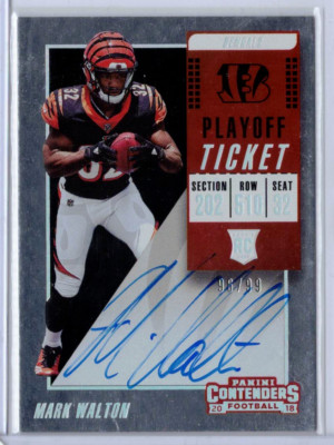MARK WALTON 2019 Contenders Playoff Ticket Auto #/99 -- On Card Rookie ...