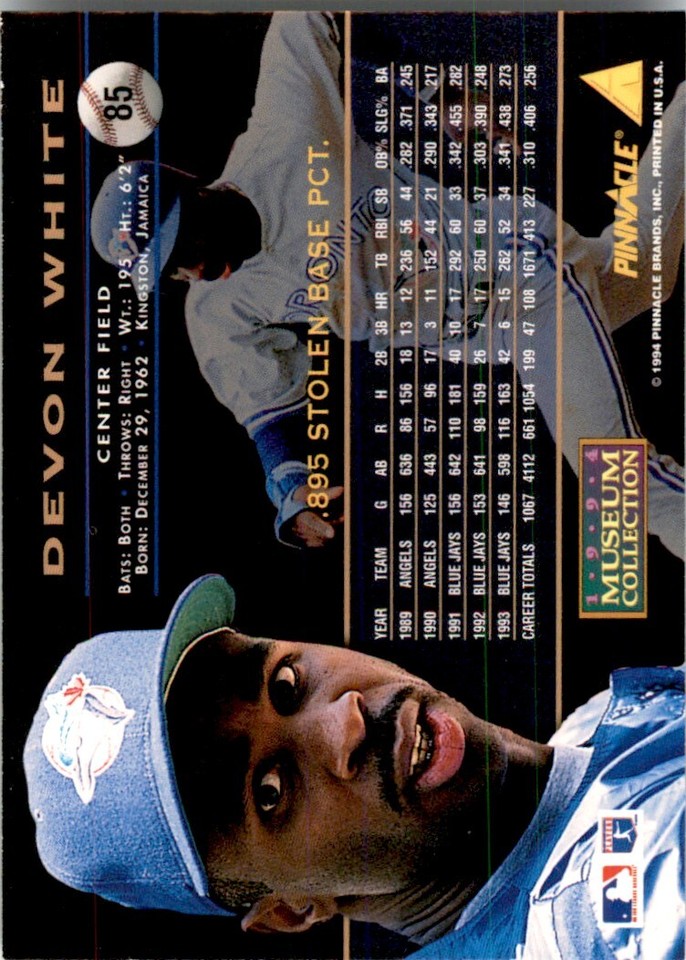 1994 PINNACLE TOPPS MUSEUM COLLECTION DEVON WHITE TORONTO BLUE JAYS #85 | eBay
