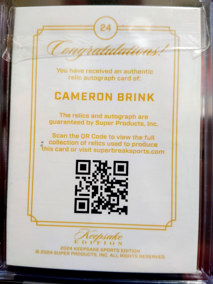 2024 KEEPSAKE MULTI-SPORT CAMERON BRINK GEM AUTOGRAPH PATCH RELIC CARD ...