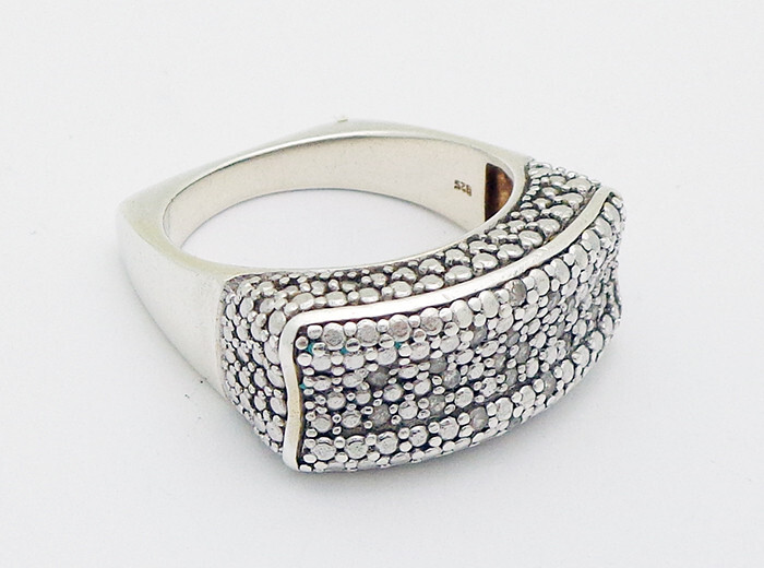Estate Sterling Silver Diamond 22 by 10 mm Top 7.8 Grams Ring Size 8.75 ...