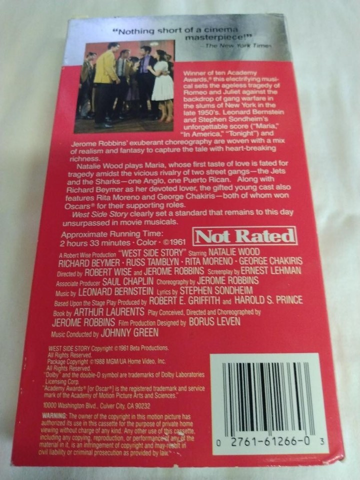 Original West Side Story 1961 Movie VHS Tape | eBay