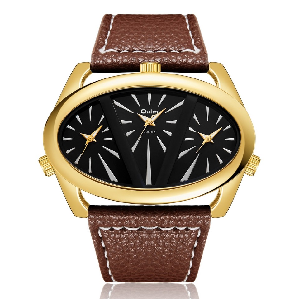 Oulm Trible Time Zone Men's Sports Watch Quartz Casual Leather Strap ...