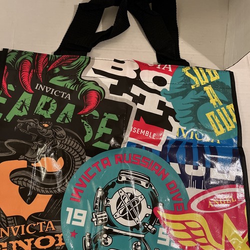 Invicta Watch 17.5" Yellow/Black And Green Reusable Logo Large Tote Bag ...