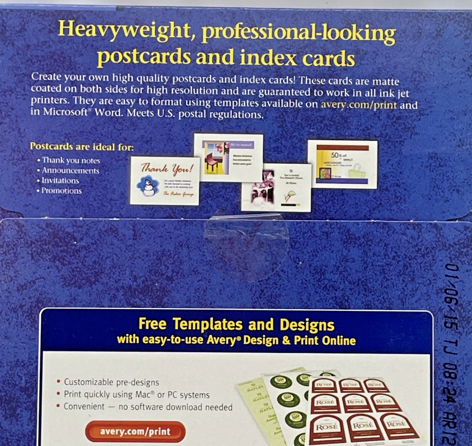 200 Avery 3381 Inkjet Postcards Index Cards 4 per Sheet 5.5 X 4.25” for ...