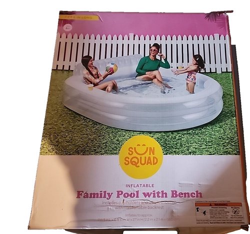 7FT Kid / Family Inflatable Pool with Bench Sun Squad fun SWIMMING POOL ...