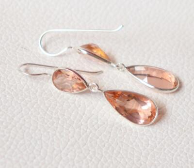 Peach Morganite Quartz 92.5 Sterling Silver 1 Pair 12X8-18X9 mm Pear ...
