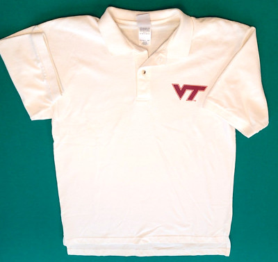 Va Tech polo-style shirt, white w/ "VT" logo, Size L, pre-owned, AT0494 ...