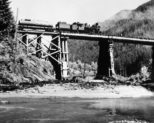 Steam Locomotive Log Train Crossing Railroad Trestle Photograph Oregon ...