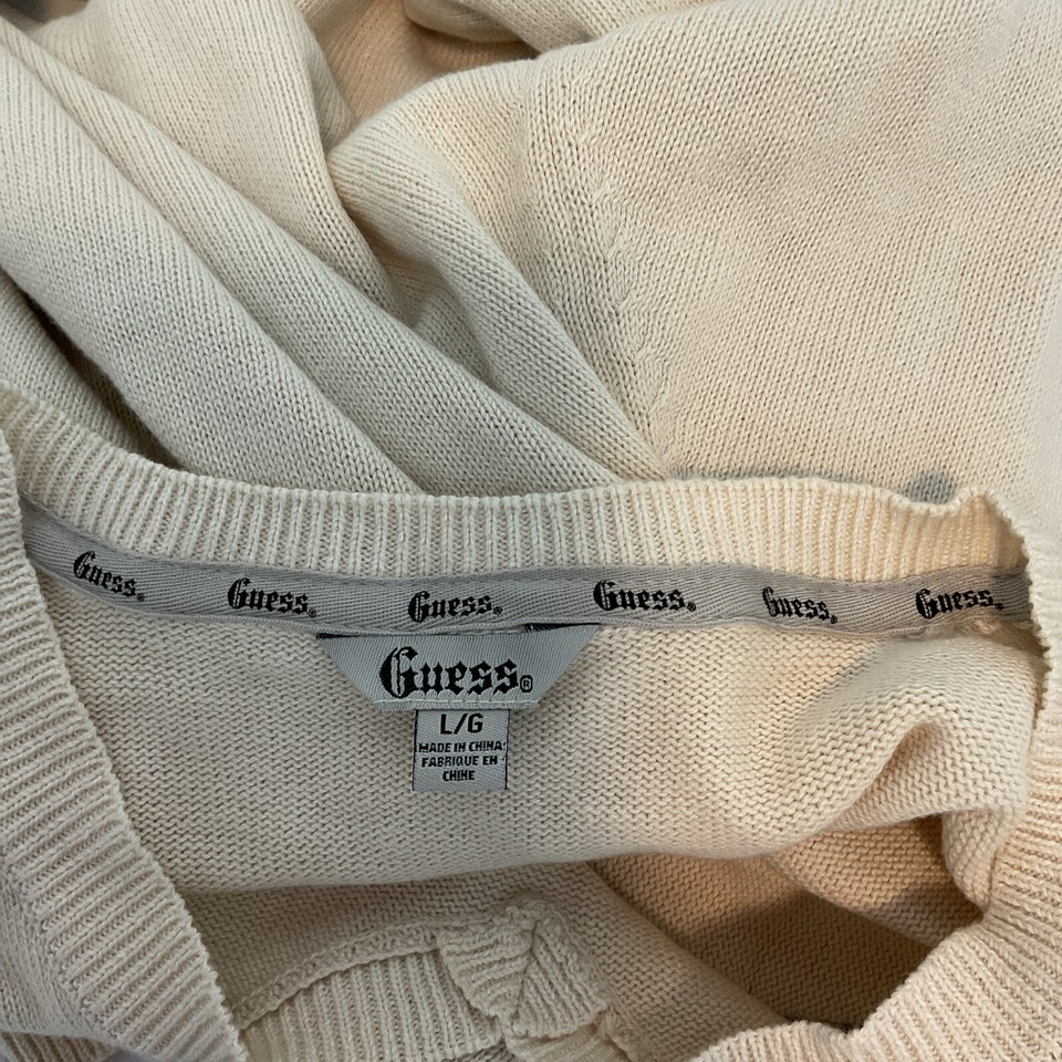 Vintage 90s GUESS USA Tan/beige V-neck Triangle Logo knit sweater Large ...