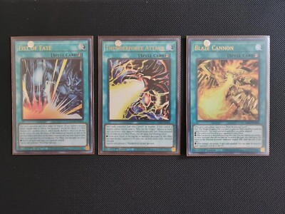 Yugioh 3x God Set/ Blaze Cannon + Fist Of Fate + Thunderforce Attack/NM ...