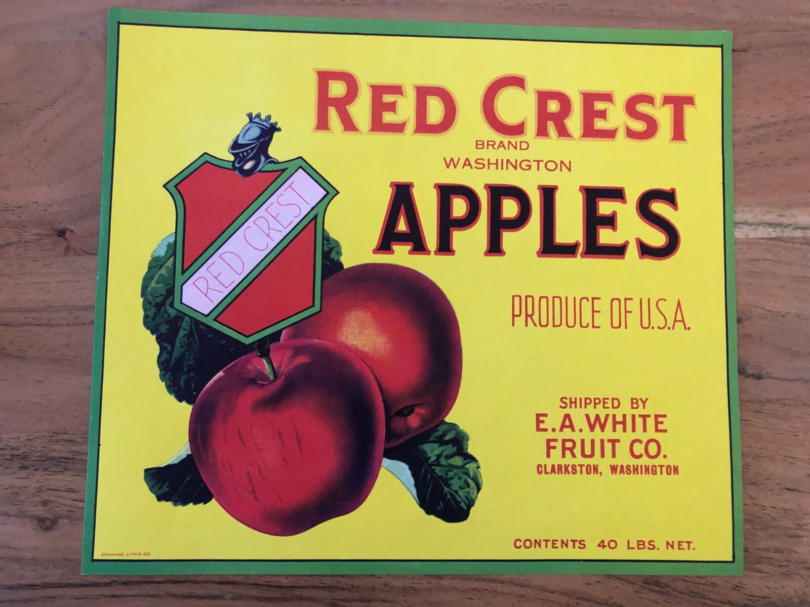 Red Crest Brand Apple Crate Label - Clarkston Washington E.A. White | eBay