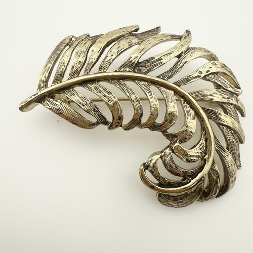 Large Gold Tone Feather Brooch Pin Chunky | eBay