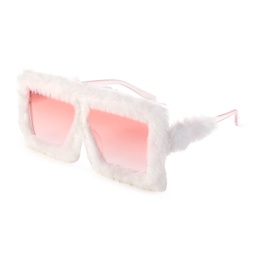 Vision Plush Fuzzy Flat Top Fashion Square Large Shades Punk Soft ...