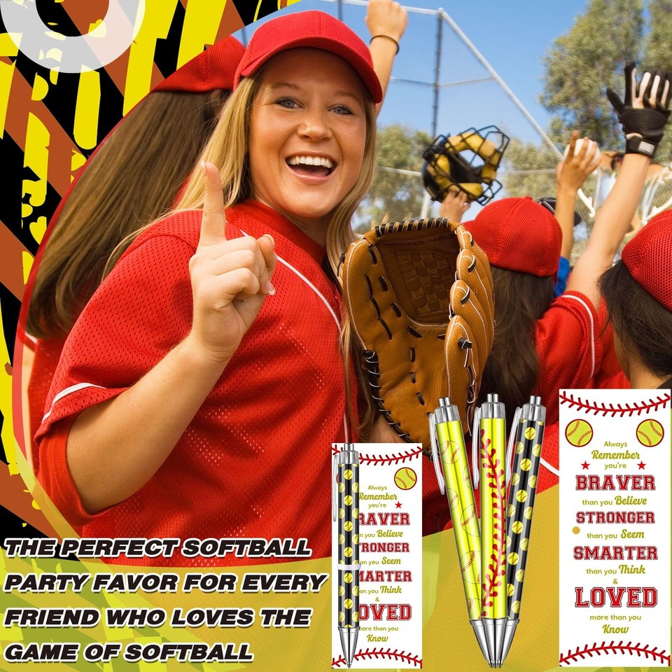 60 Pcs Softball Party Favors Gifts Include 30 Yellow Softball Ballpoint ...