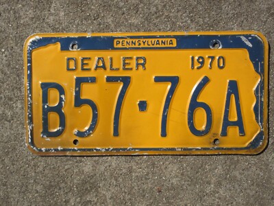 1970 Pennsylvania Dealer License Plate B5776A Penna PA State Shape ...