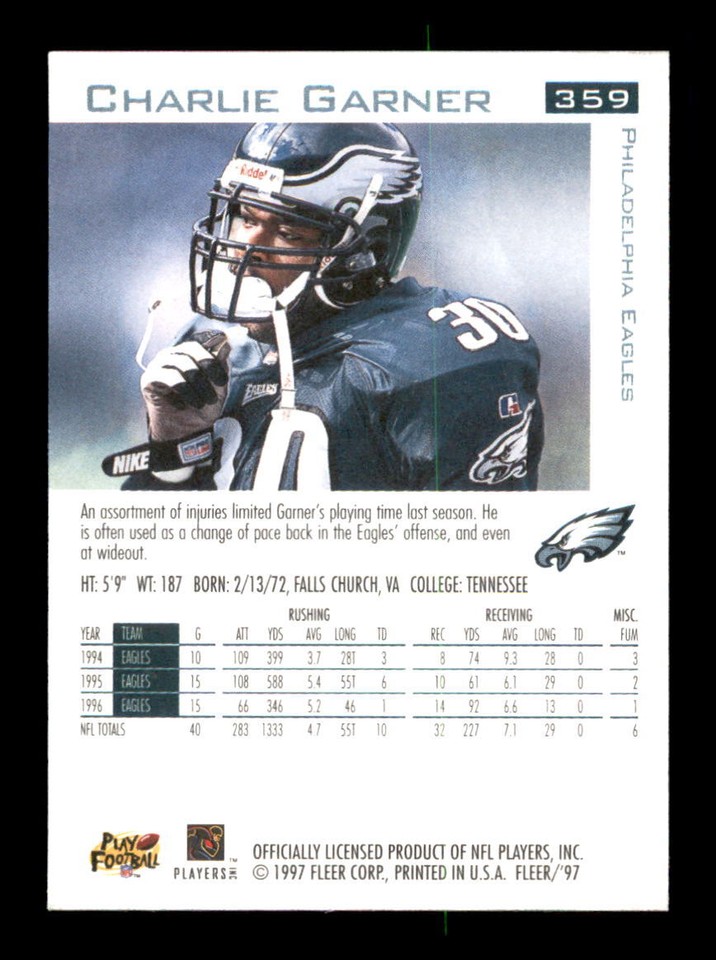 1997 Football Fleer Charlie Garner Philadelphia Eagles #359 | eBay