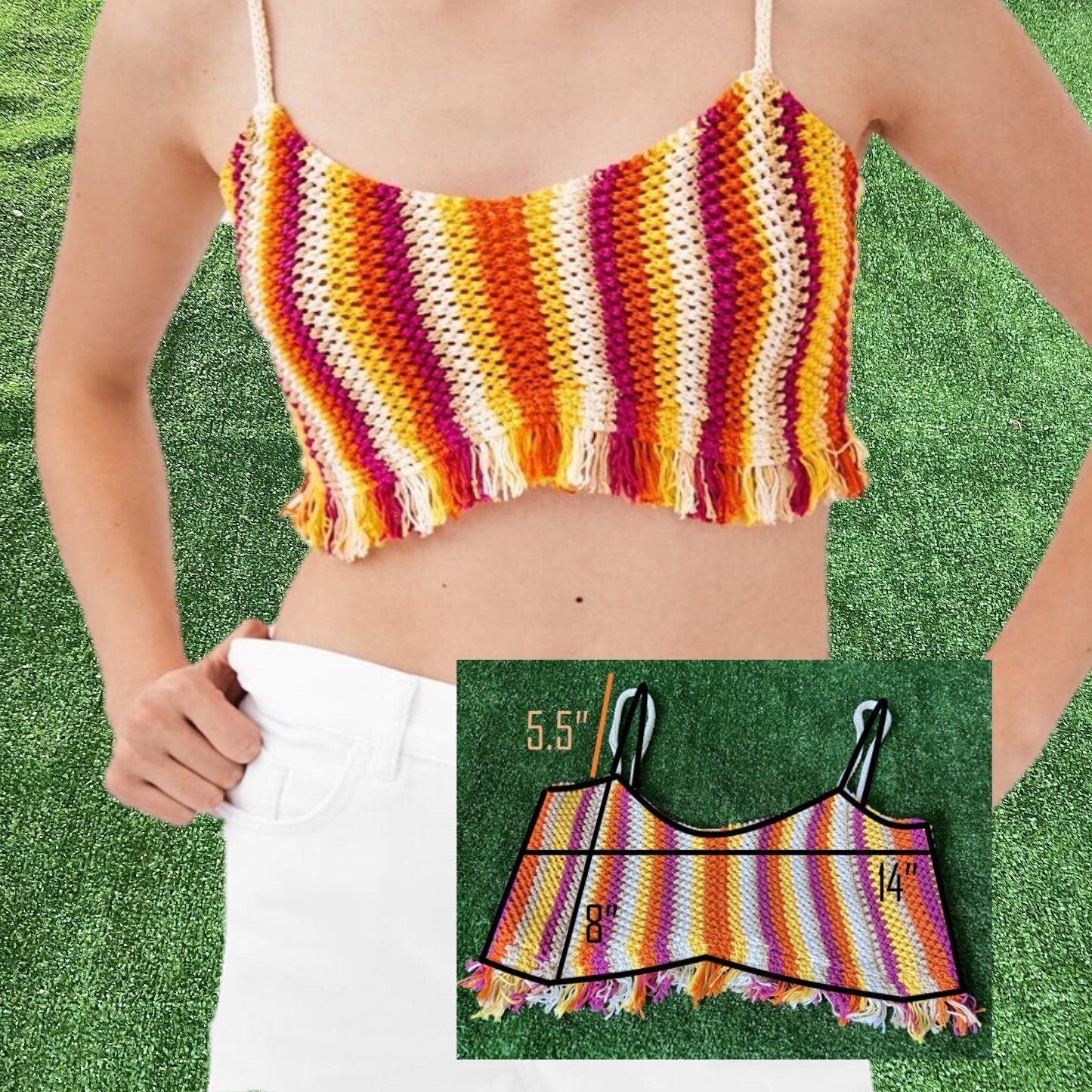 ZARA Crochet Knitted Spaghetti Strap Frayed Crop Top Beach Bustier Size ...