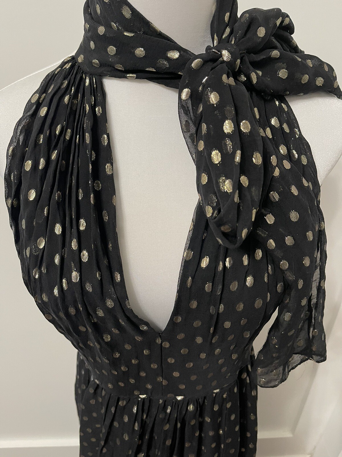 Jill Stuart Bianca Scarf Neck Black & Gold Metallic M… - Gem