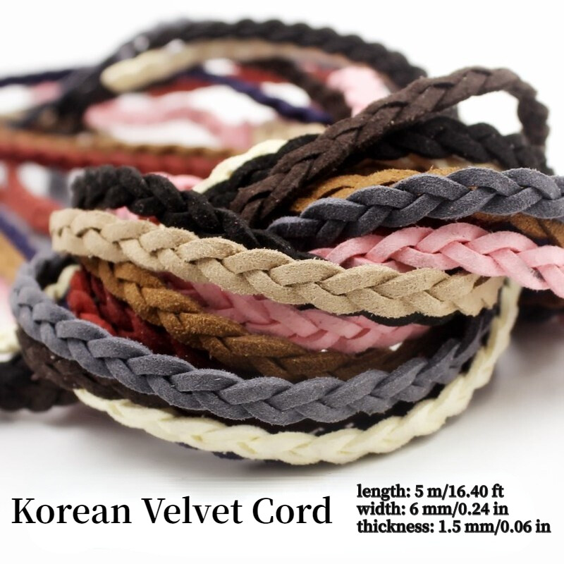 DIY 5m/lot 6mm Korean Velvet Cord Flat Faux Suede Three Strands Braided ...