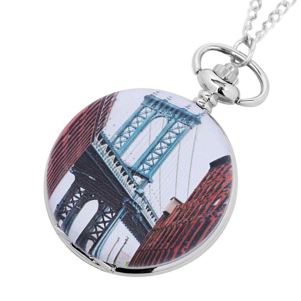 STRADA Brooklyn Bridge Pattern Pocket Watch Women's with Chain in ...