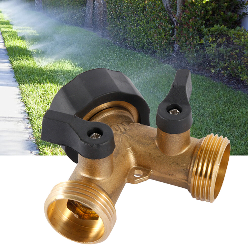 Brass 2Way Garden Tap Connector Adapter Hose Pipe Double Valve Splitter ...