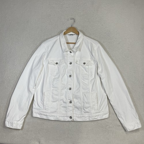 VTG LL Bean Women’s XL White Denim Button Jean Jacket Pockets | eBay