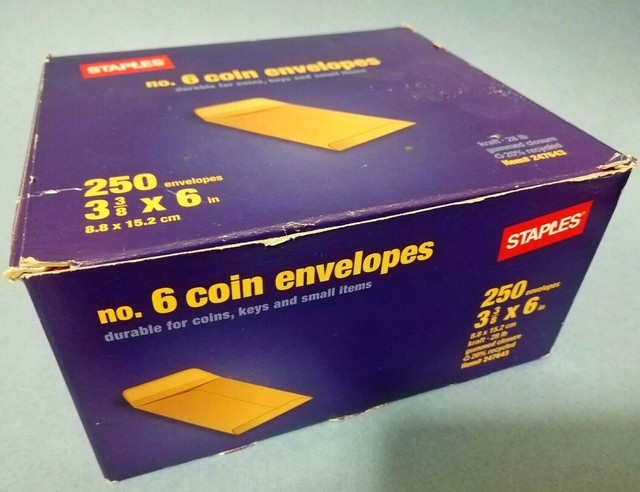 Staples No. 6 Coin Envelopes 250 Count 3 3/8" X 6" 28lb Kraft for sale ...