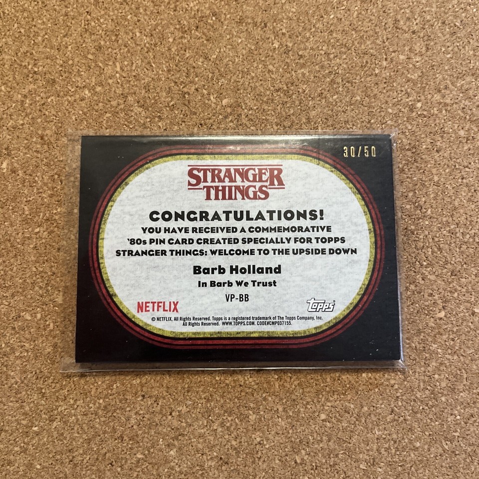 Stranger Things Upside Down, Barb (Red) Button Pin Relic Card VP-BB #37 ...