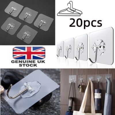 20pcs-Self Adhesive Strong Sticky Hooks Heavy Duty Wall Seamless ...