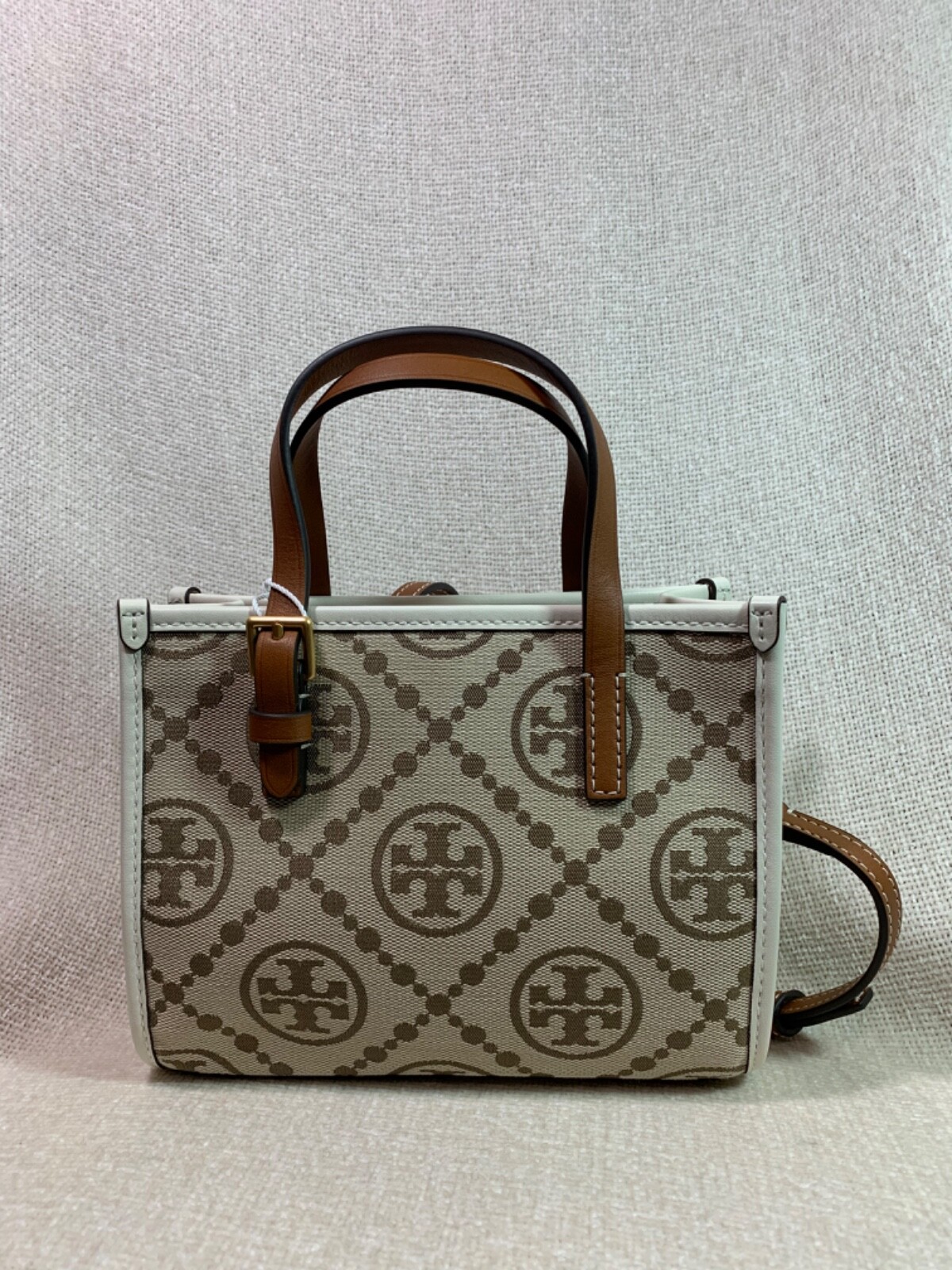 NEW Tory Burch T Monogram Hazel/Ivory Jacquard Mini Tote w/ Crossbody ...
