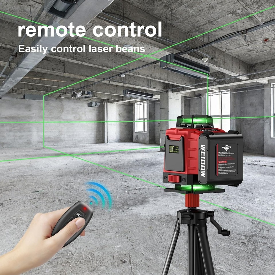 4D Laser Level 360° Self-Leveling Cross Line w/Tripod & two 4800 mAh ...