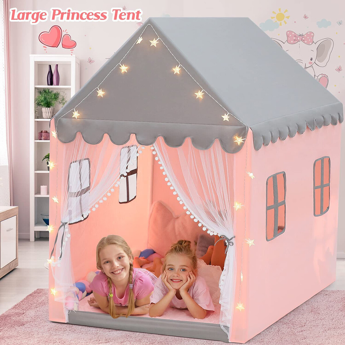 49.2 x 37.4 x 53.1in Princess Tent w/Star Light String and 2pcs Windows ...