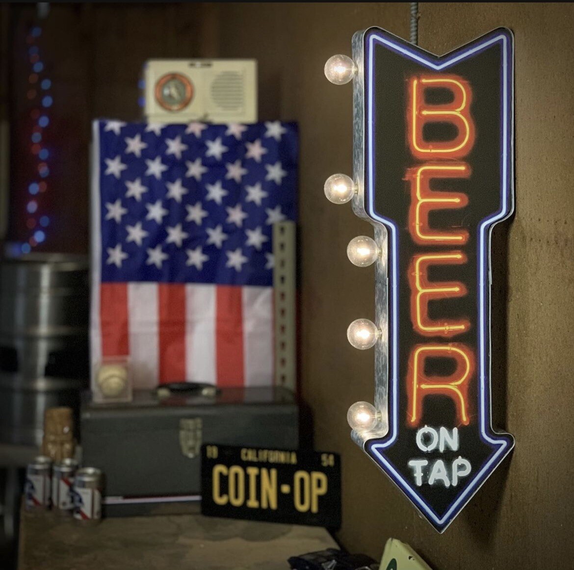 Beer on Tap Double-Sided Marquee Sign with Neon Print and LED Bulbs ...