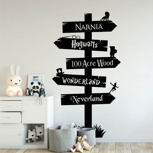 Storybook Signpost Children Wall Sticker - Narnia, Hogwarts, Neverland ...