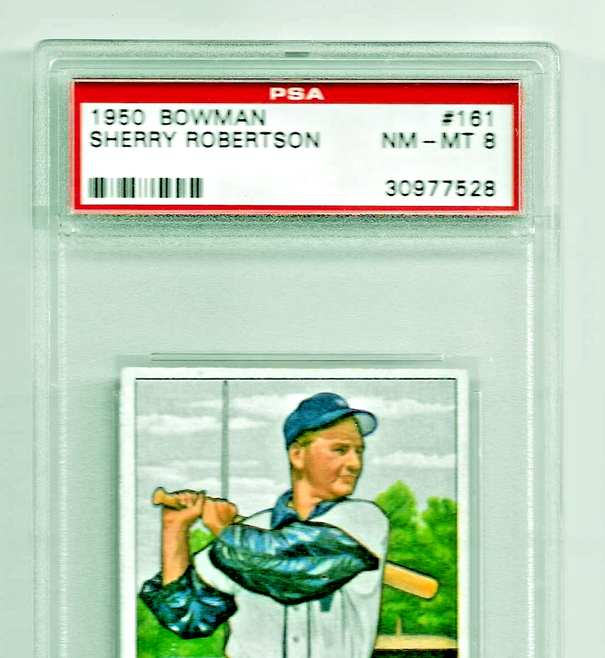 1950 BOWMAN BASEBALL CARD #161 SHERRY ROBERTSON RC PSA 8 NQ WASHINGTON ...